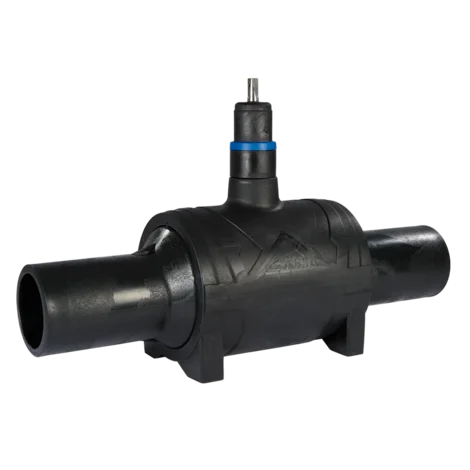 PE shut-off valve without flow losses (closing in a clockwise direction)