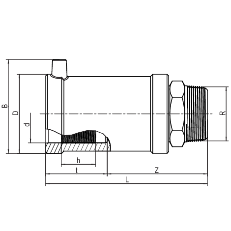 Transition fitting HD-PE/V2A with male thread